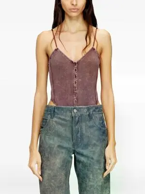 DIESEL® T-ley Ribbed Button Bodysuit - Brown