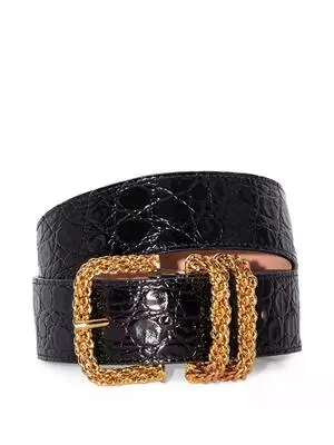 By Far Croco-embossed Leather Belt - Black