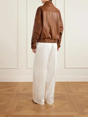 Nour Hammour Runa Paneled Leather Bomber Jacket