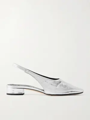 AeydĒ Metallic Crinkled-leather Slingback Pumps