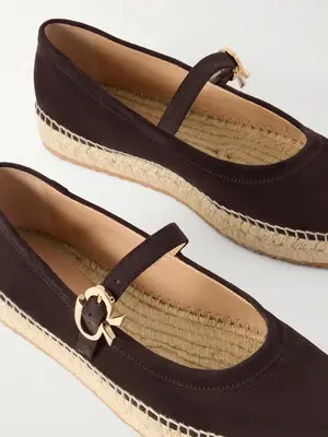 GIANVITO ROSSI Elda Suede Espadrille Mary Jane Flats - Brown