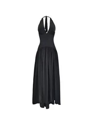 Black Halterneck Plunging V-Neck Dress