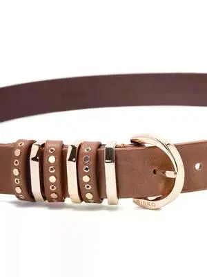 Pinko 3 Cm Shiny Leather Belt With Metal Loops And Stud Detailing - Neutrals