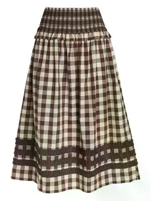 DAMSON MADDER Ava Check-pattern Midi Skirt - Brown