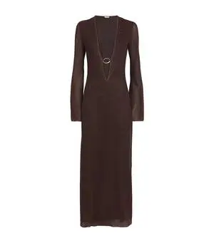 Oseree O-ring Lumière Kaftan Maxi Dress - Brown