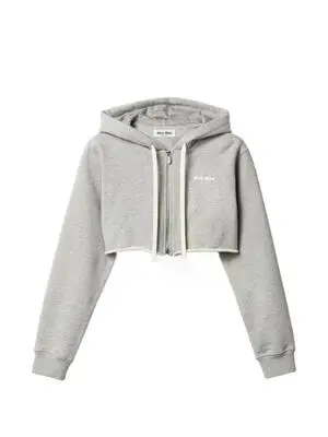 Miu Miu Cropped Raw-edge Zip-up Hoodie