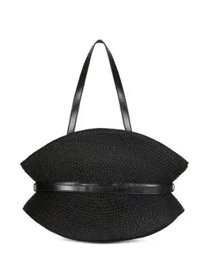 Balmain Medium Shuffle Raffia Belted Tote - Black