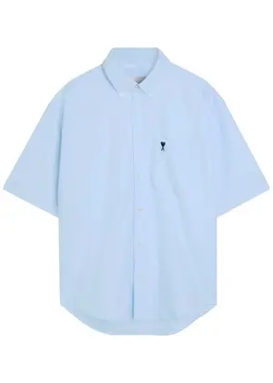 AMI Paris Logo-embroidered Cotton Gabardine Shirt