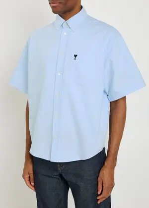 AMI Paris Logo-embroidered Cotton Gabardine Shirt