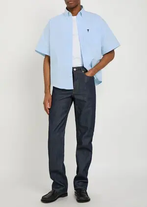AMI Paris Logo-embroidered Cotton Gabardine Shirt