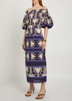 Johanna Ortiz Patterned Cotton-poplin Midi Dress - Beige