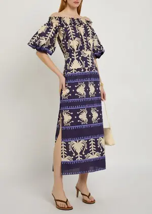 Johanna Ortiz Patterned Cotton-poplin Midi Dress - Beige