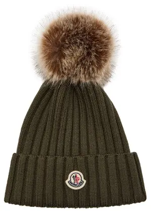 Moncler Wool Bobble Hat - Khaki
