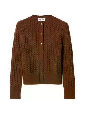 Miu Miu Cable-knit Cashmere Cardigan - Brown