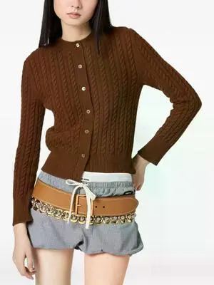 Miu Miu Cable-knit Cashmere Cardigan - Brown