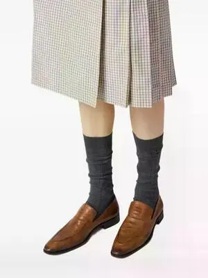 Miu Miu Technical Fabric Plaid Wrap Skirt With Embroidered Logo - Neutrals