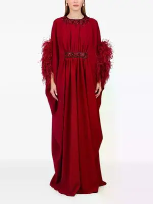 DINA MELWANI Feather-sleeve Maxi Dress - Red