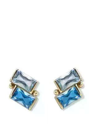 Anzie 14k Yellow Swiss Sky Topaz Cléo Deux Carré Stud Earrings - Gold