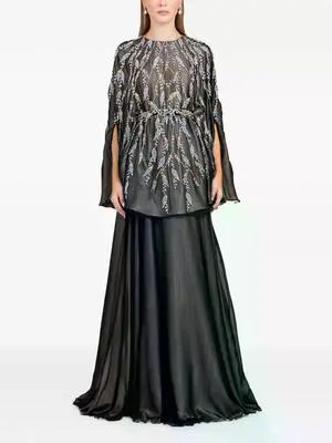 DINA MELWANI Embroidered Maxi Dress - Black