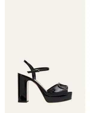 Valentino Garavani 115mm Vlogo Signature Patent Leather Platform Sandals - Nero