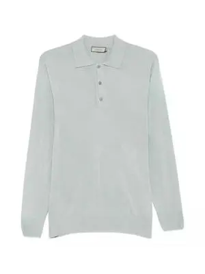 Canali Button-up Ribbed-knit Polo Shirt - Blue