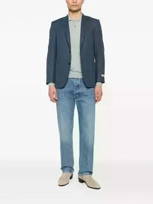 Canali Button-up Ribbed-knit Polo Shirt - Blue