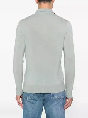 Canali Button-up Ribbed-knit Polo Shirt - Blue