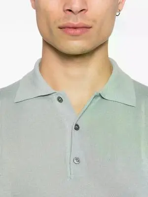 Canali Button-up Ribbed-knit Polo Shirt - Blue