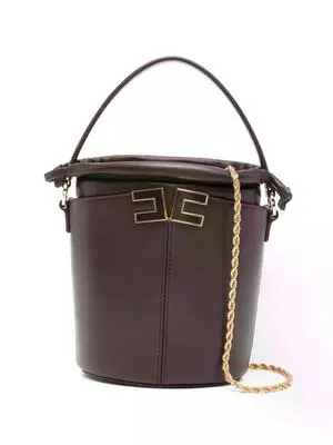 Elisabetta Franchi Logo Chain Bucket Bag - Brown