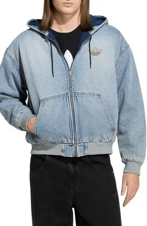 Adidas Denim Hooded Bomber Jacket - Indigo Denim