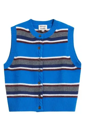 DAMSON MADDER Sofie Stripe Merino Wool Button-up Vest - Blue