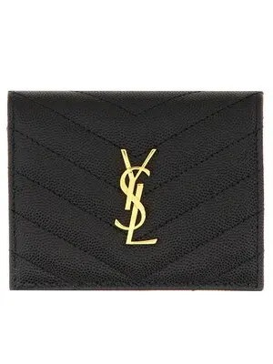 Saint Laurent Cassandre Matelassé Flap Card Holder - Black