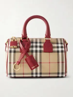 Burberry Leather-trimmed Checked Tote - Red
