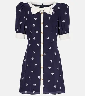 Alessandra Rich Bow-detail Polka-dot Silk Minidress - Blue