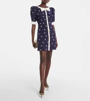 Alessandra Rich Bow-detail Polka-dot Silk Minidress - Blue