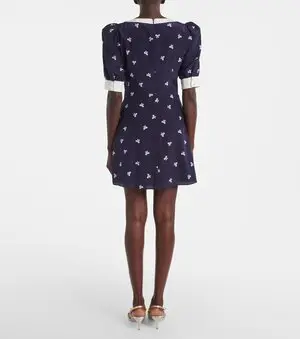 Alessandra Rich Bow-detail Polka-dot Silk Minidress - Blue