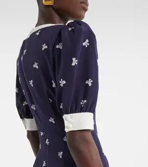 Alessandra Rich Bow-detail Polka-dot Silk Minidress - Blue