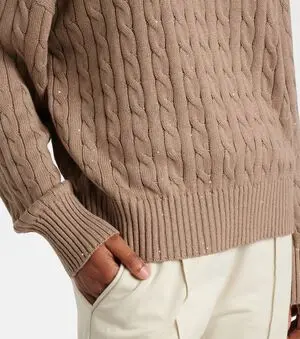 Brunello Cucinelli Cotton-blend Cable Knit Sweater - Brown