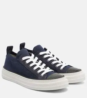 Brunello Cucinelli Monili Suede-trimmed Sneakers - Blue