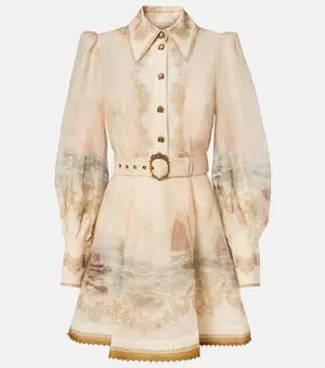 Zimmermann Rebellion Marine Printed Linen And Silk Minidress - Beige
