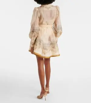 Zimmermann Rebellion Marine Printed Linen And Silk Minidress - Beige