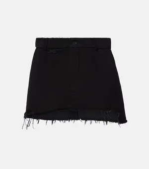 Balenciaga Distressed Denim Miniskirt - Black