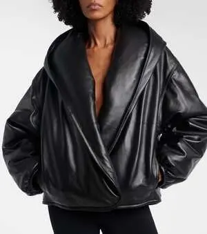 Alaïa Hooded Leather Bomber Jacket