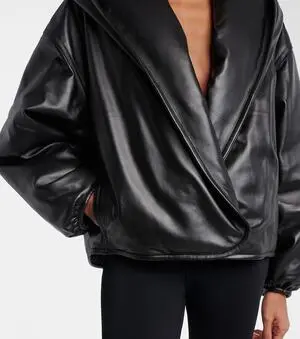 Alaïa Hooded Leather Bomber Jacket