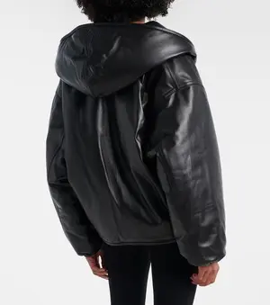 Alaïa Hooded Leather Bomber Jacket