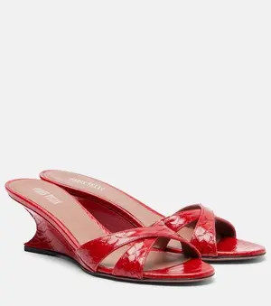 Paris Texas Nina 50 Croc-effect Wedge Mules - Red