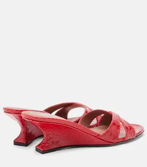 Paris Texas Nina 50 Croc-effect Wedge Mules - Red