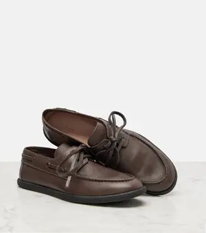 THE ROW Novus Sailor Leather Boat Shoes - Brown