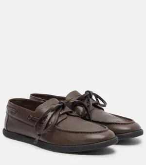 THE ROW Novus Sailor Leather Boat Shoes - Brown