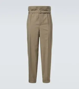 Saint Laurent Belted Wool Gabardine Tapered Pants